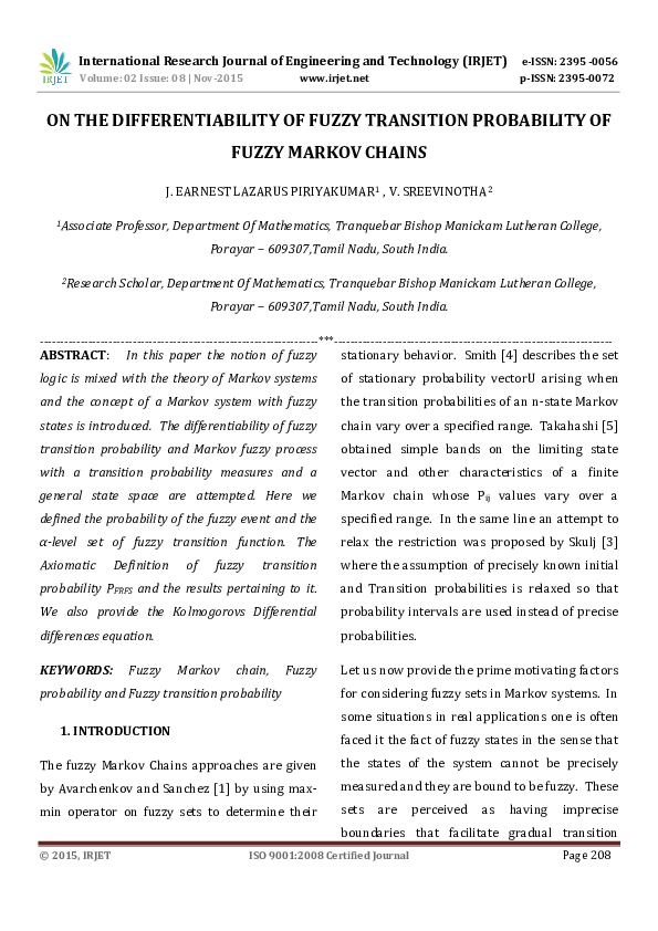 (PDF) On the Differentiability of Fuzzy Transition Probability of Fuzzy Markov Chains