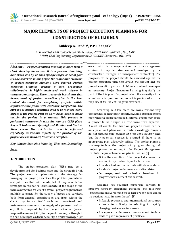 (PDF) MAJOR ELEMENTS OF PROJECT EXECUTION PLANNING FOR CONSTRUCTION OF ...