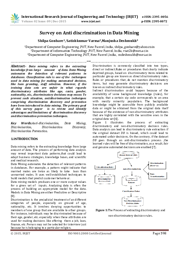 (PDF) Survey on Anti discrimination in Data Mining