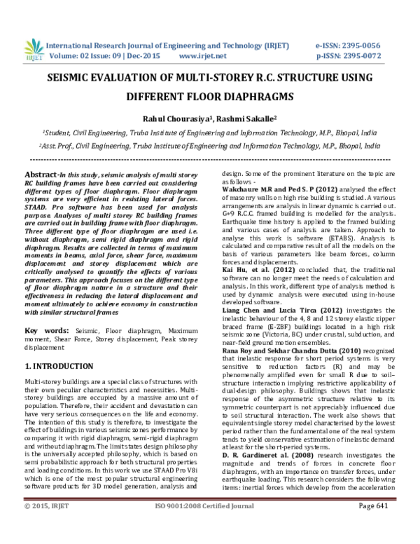 (PDF) SEISMIC EVALUATION OF MULTI-STOREY R.C. STRUCTURE USING DIFFERENT FLOOR DIAPHRAGMS