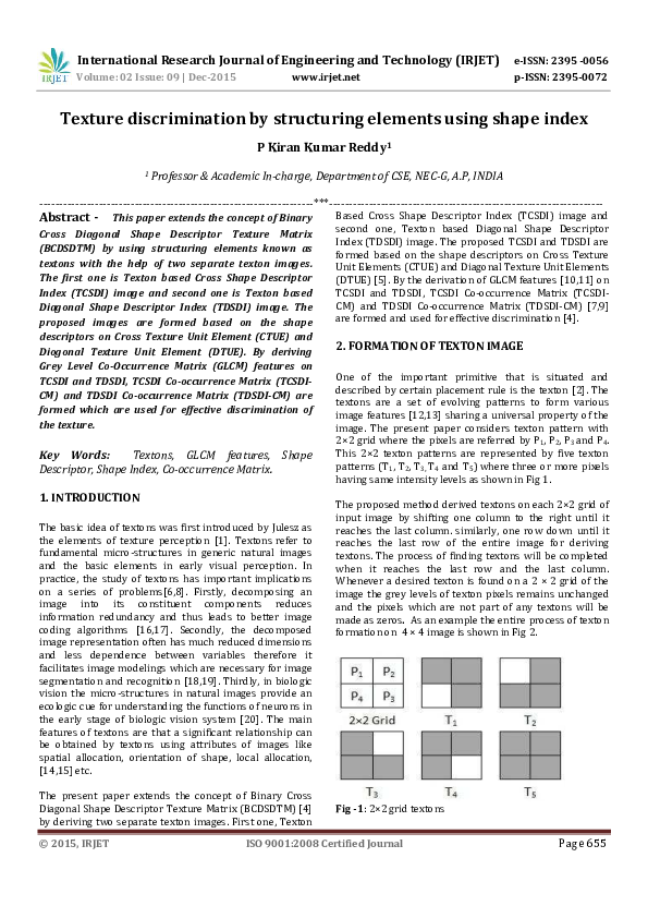 Pdf Texture Discrimination By Structuring Elements Using Shape Index