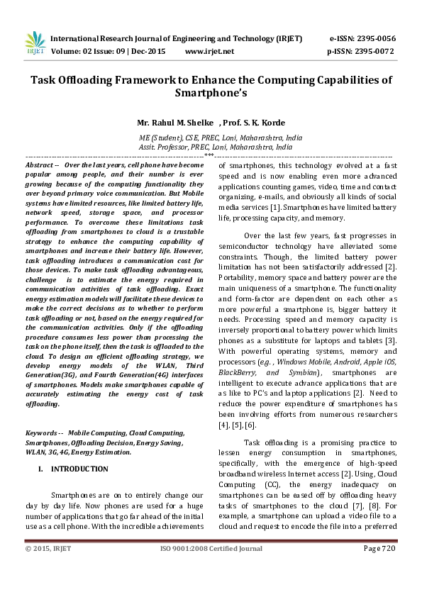 (PDF) Task Offloading Framework to Enhance the Computing Capabilities of Smartphone's | IRJET ...