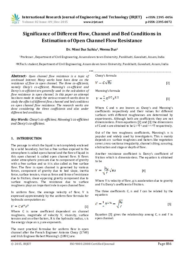 (PDF) Significance of Different Flow, Channel and Bed Conditions in ...