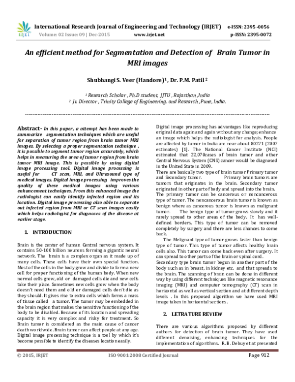 (PDF) An efficient method for Segmentation and Detection of Brain Tumor ...