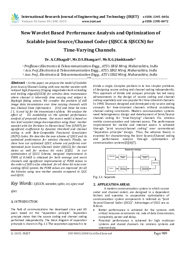 (PDF) New Wavelet Based Performance Analysis and Optimization of Scalable Joint Source/Channel ...