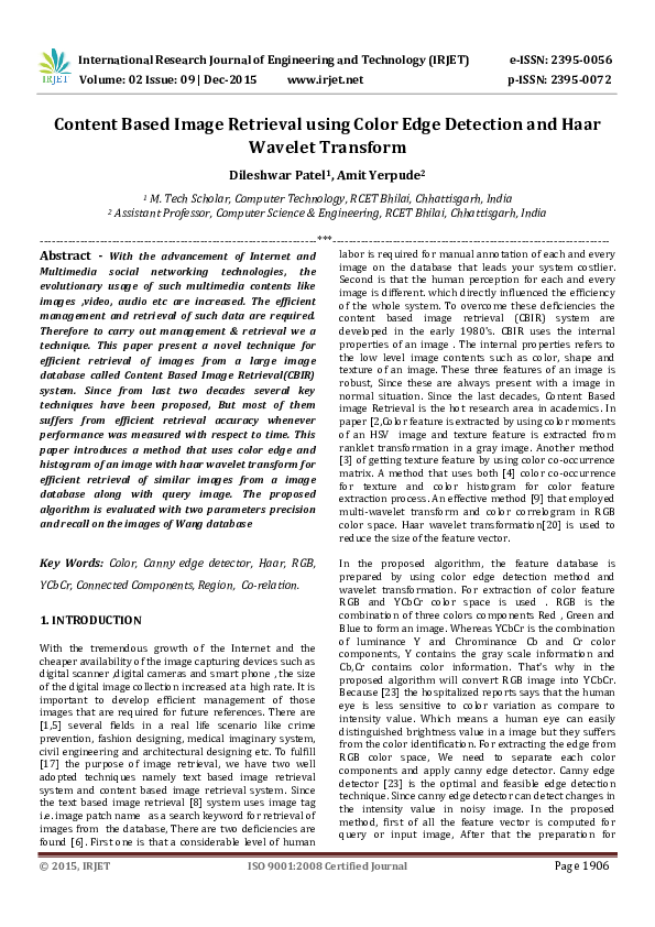 (PDF) Content Based Image Retrieval using Color Edge Detection and Haar Wavelet Transform ...