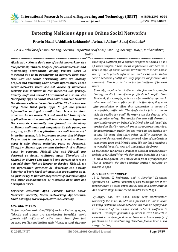 Pdf Detecting Malicious Apps On Online Social Networks