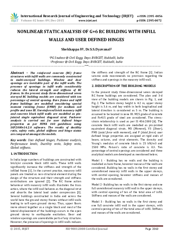 Pdf Nonlinear Static Analysis Of G6 Rc Building With Infill Walls And User Defined Hinges
