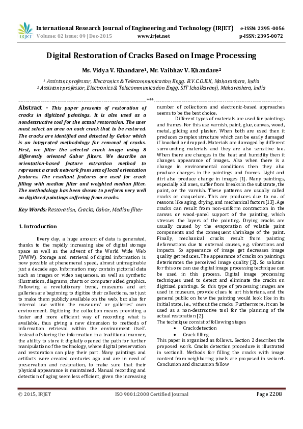 (PDF) Digital Restoration of Cracks Based on Image Processing