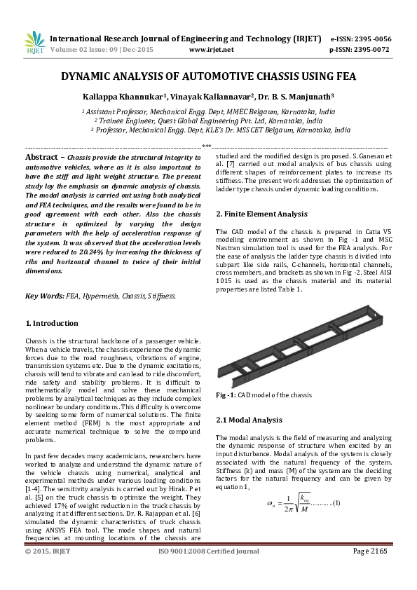 (PDF) DYNAMIC ANALYSIS OF AUTOMOTIVE CHASSIS USING FEA