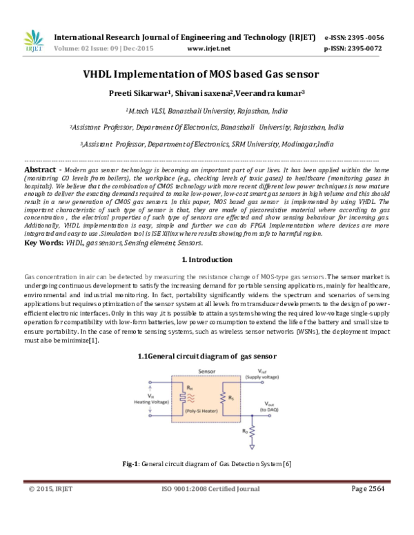 (PDF) VHDL Design for MOS Gas Sensor System (PDF) VHDL Design for MOS Gas Sensor System