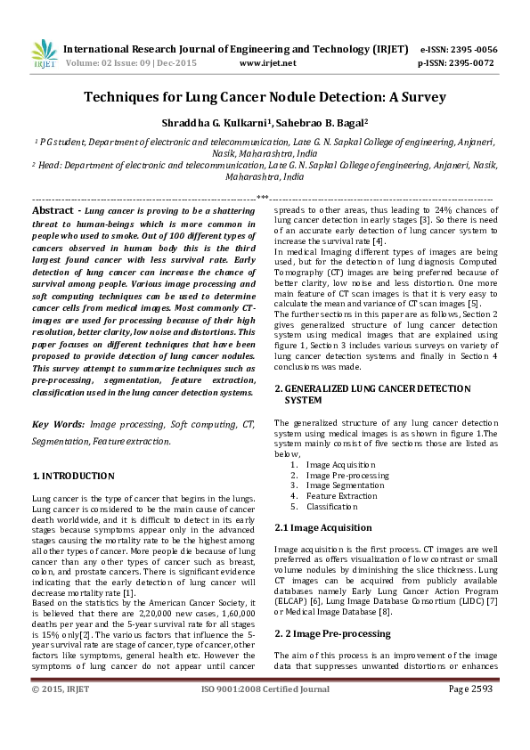 Pdf Techniques For Lung Cancer Nodule Detection A Survey