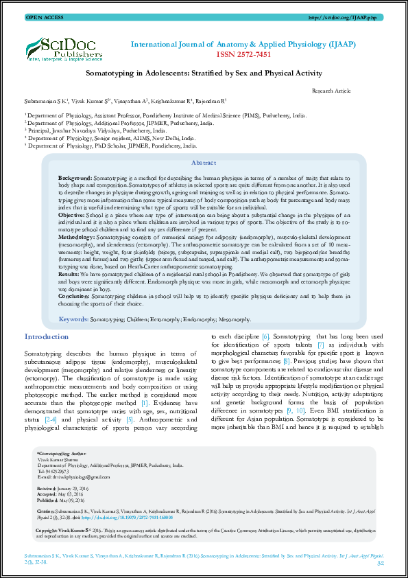 (PDF) Somatotyping in Adolescents: Stratified by Sex and Physical Activity