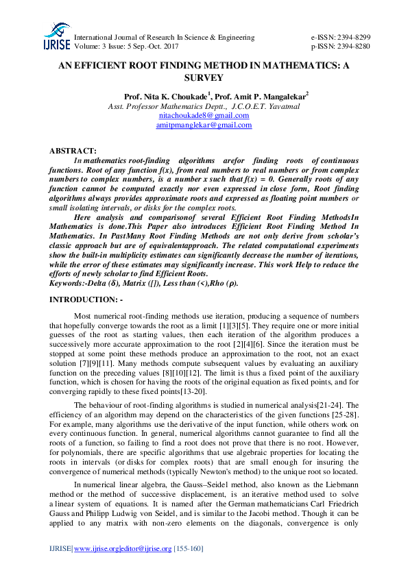 Pdf An Efficient Root Finding Method In Mathematics A Survey Nita Choukade