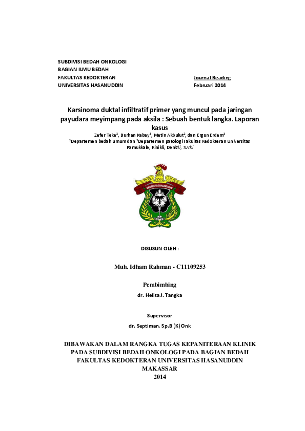 (DOC) Karsinoma duktal infiltratif primer yang muncul pada jaringan ...