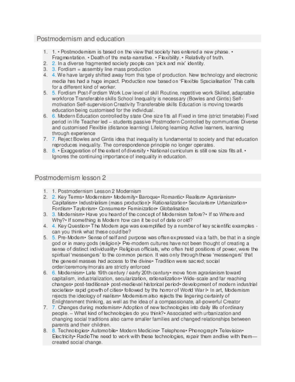 (DOC) Postmodernism and education