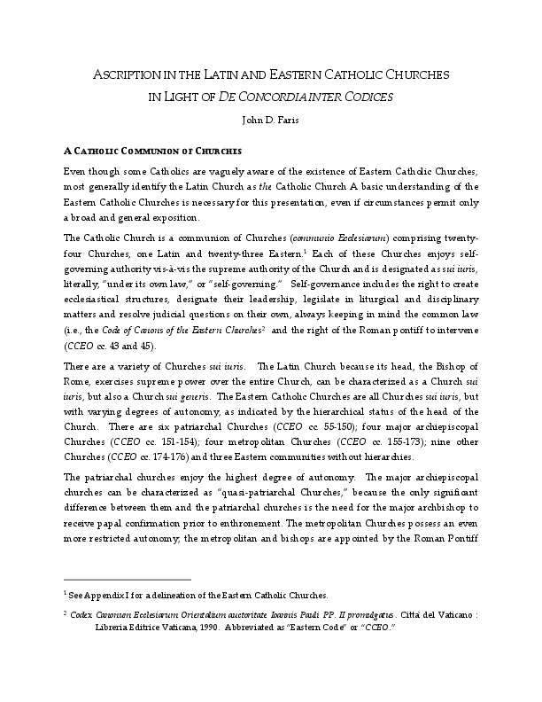 (DOC) Ascription in the Latin and Eastern Catholic Churches in Light of ...