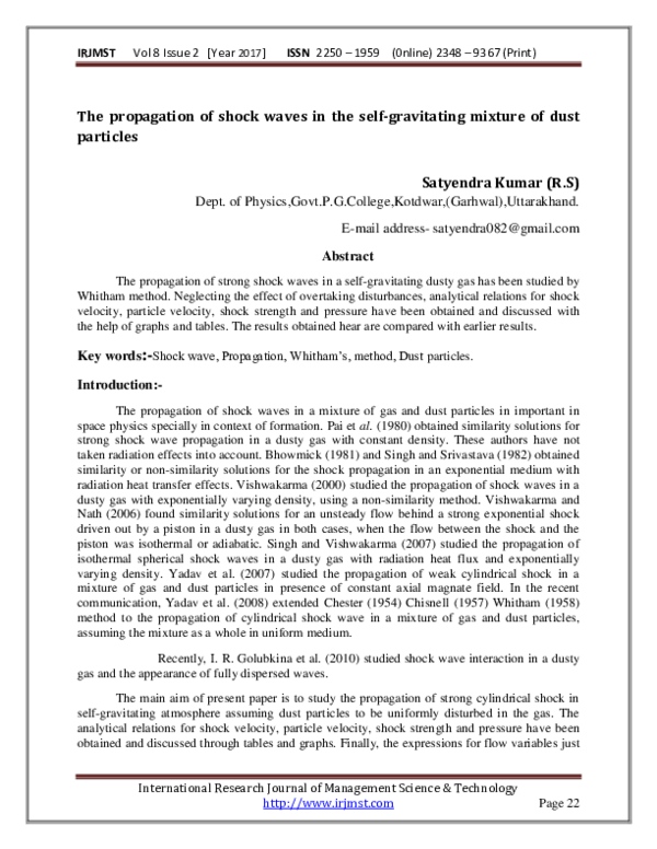 (PDF) The propagation of shock waves in the self-gravitating mixture of dust particles