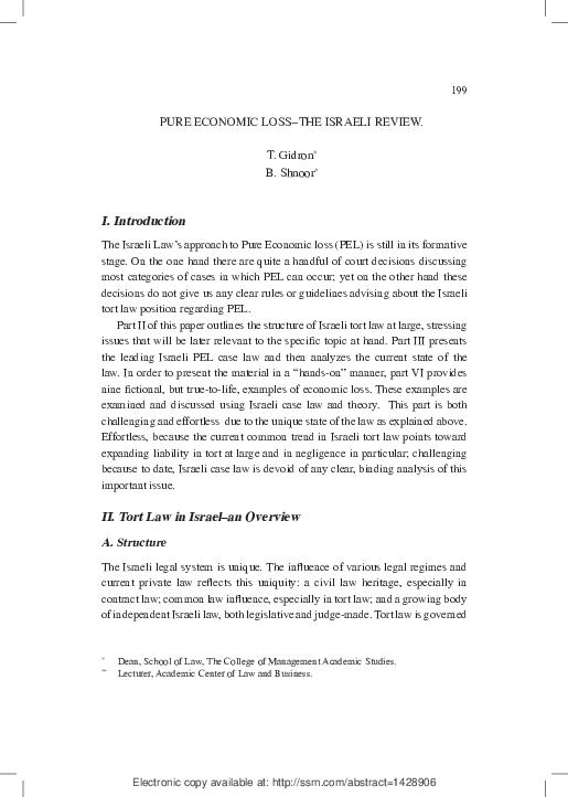 (PDF) PURE ECONOMIC LOSS−THE ISRAELI REVIEW