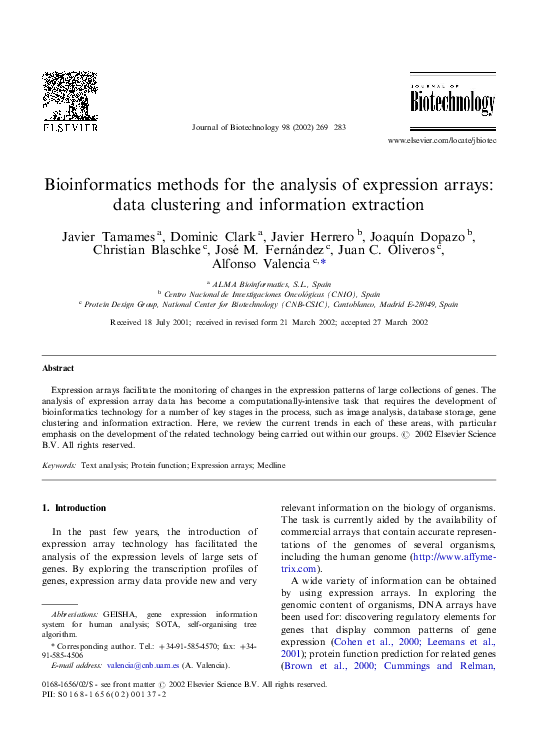 Pdf Bioinformatics Methods For The Analysis Of Expression Arrays Data Clustering And 