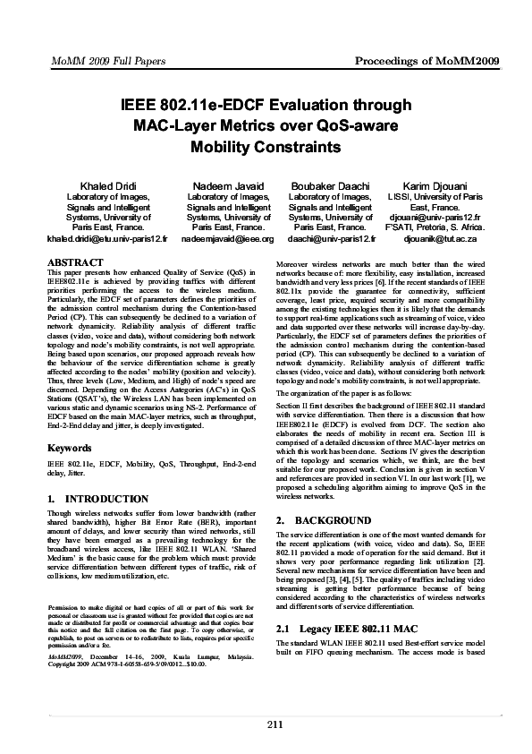 Pdf Ieee 80211e Edcf Evaluation Through Mac Layer Metrics Over Qos