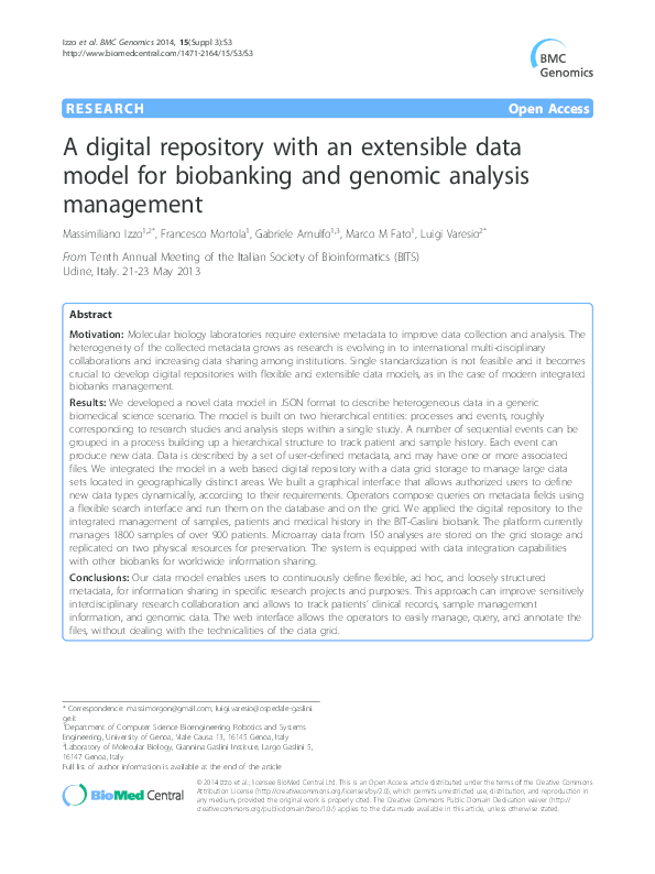 (PDF) A digital repository with an extensible data model for biobanking and genomic analysis ...
