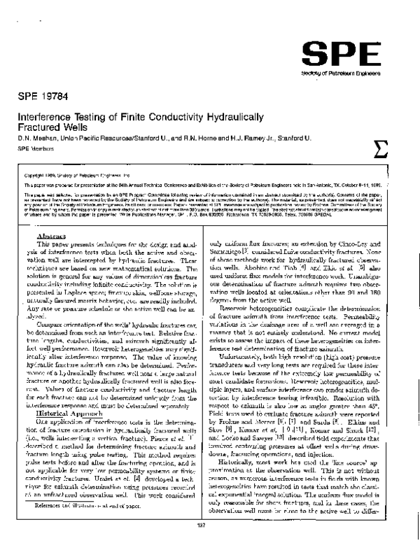 (PDF) SPE Interference Testing of Finite Conductivity Hydraulically ...