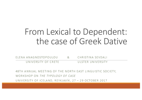 (PDF) From Lexical to Dependent: the case of Greek Dative