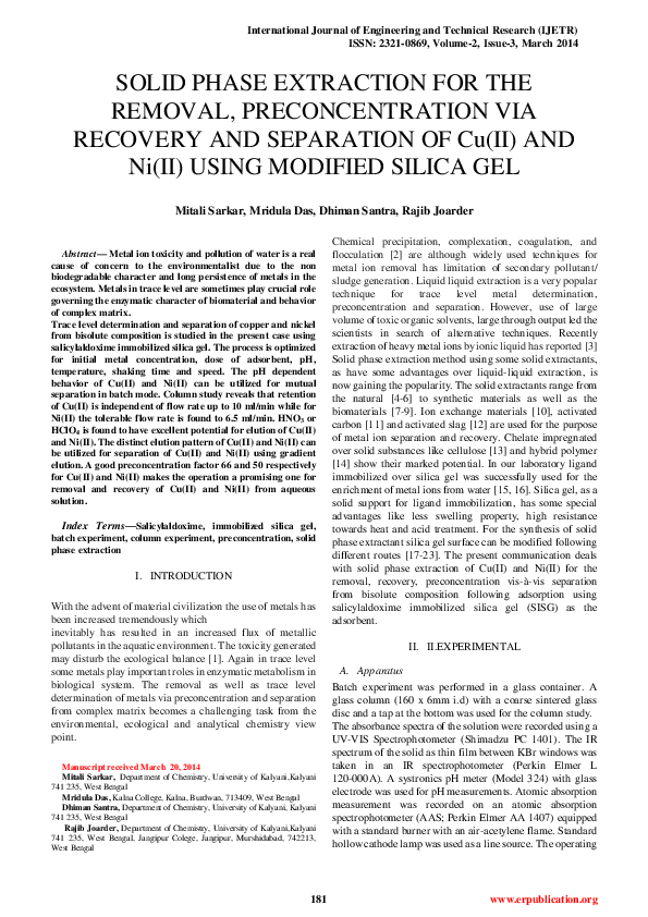 (PDF) SOLID PHASE EXTRACTION FOR THE REMOVAL, PRECONCENTRATION VIA RECOVERY AND SEPARATION OF Cu ...