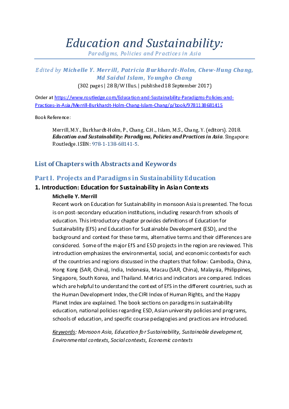 (PDF) Education and Sustainability: Paradigms, Policies and Practices in Asia