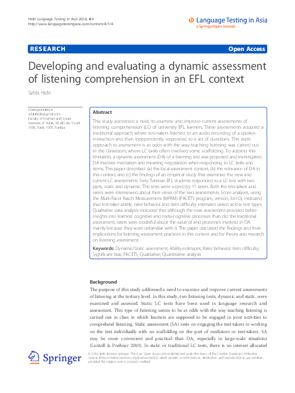 (PDF) Developing and evaluating a dynamic assessment of listening ...