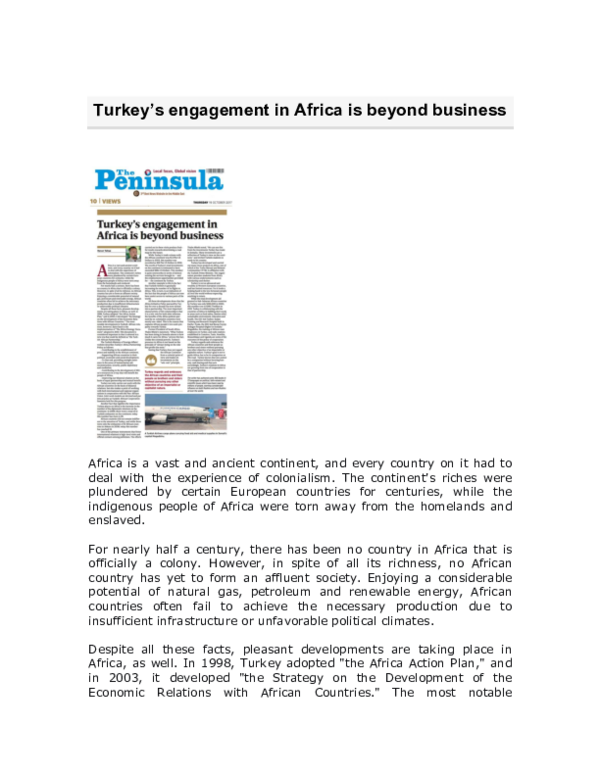 (PDF) Turkey's engagement in Africa is beyond business