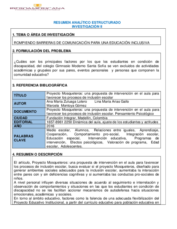 (PDF) RESUMEN ANALÍTICO ESTRUCTURADO INVESTIGACIÓN II