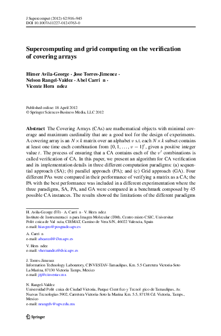 (PDF) Supercomputing and grid computing on the verification of covering arrays | Himer Avila ...