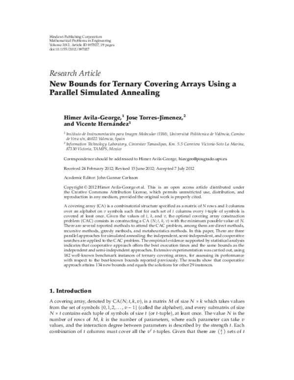 (PDF) New Bounds for Ternary Covering Arrays Using a Parallel Simulated Annealing
