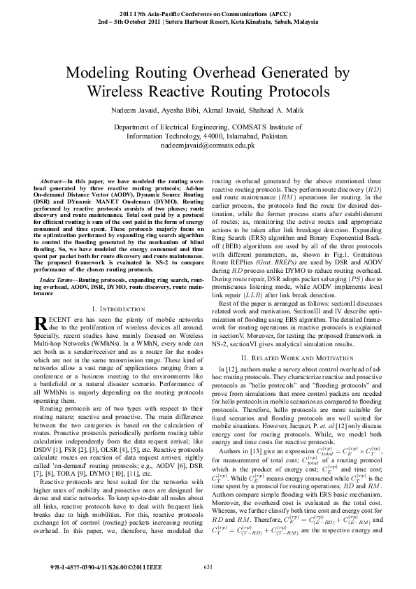 Pdf Modeling Routing Overhead Generated By Wireless Reactive Routing Protocols Nadeem Javaid