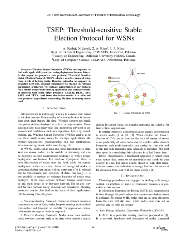 (PDF) TSEP: Threshold-sensitive Stable Election Protocol for WSNs