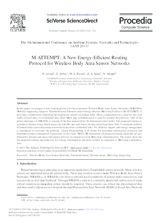 Pdf M Attempt A New Energy Efficient Routing Protocol For Wireless Body Area Sensor Networks