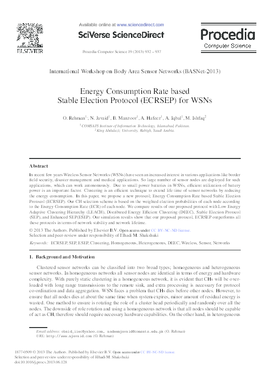 (PDF) Energy Consumption Rate based Stable Election Protocol (ECRSEP ...