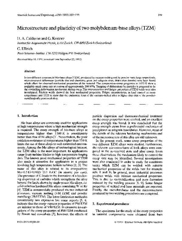 Pdf Microstructure And Plasticity Of Two Molybdenum Base Alloys Tzm