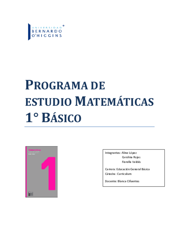 (DOC) Programa de estudio Matemáticas 1° Básico