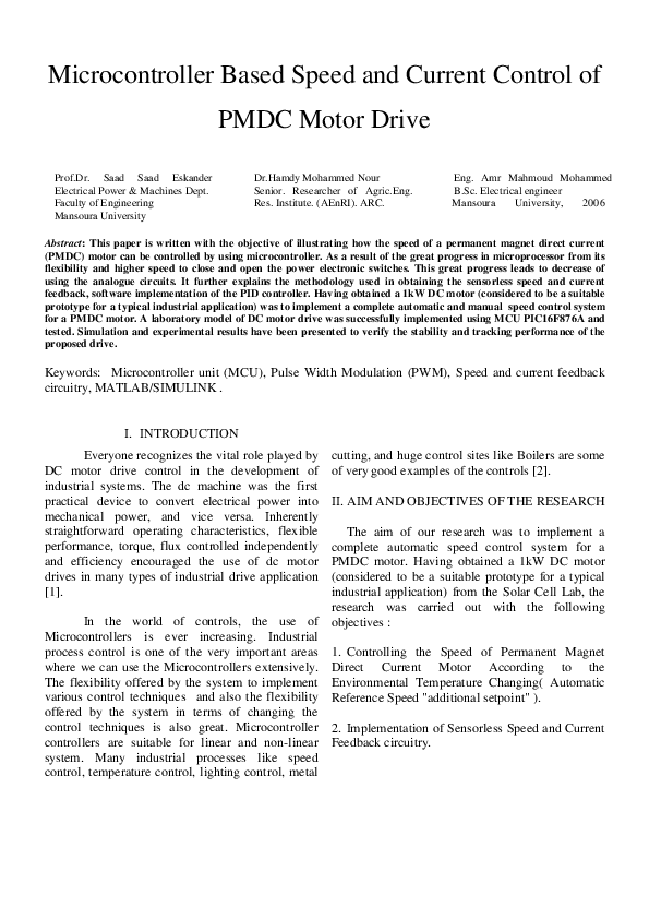 Pdf Microcontroller Based Speed And Current Control Of Pmdc Motor Drive
