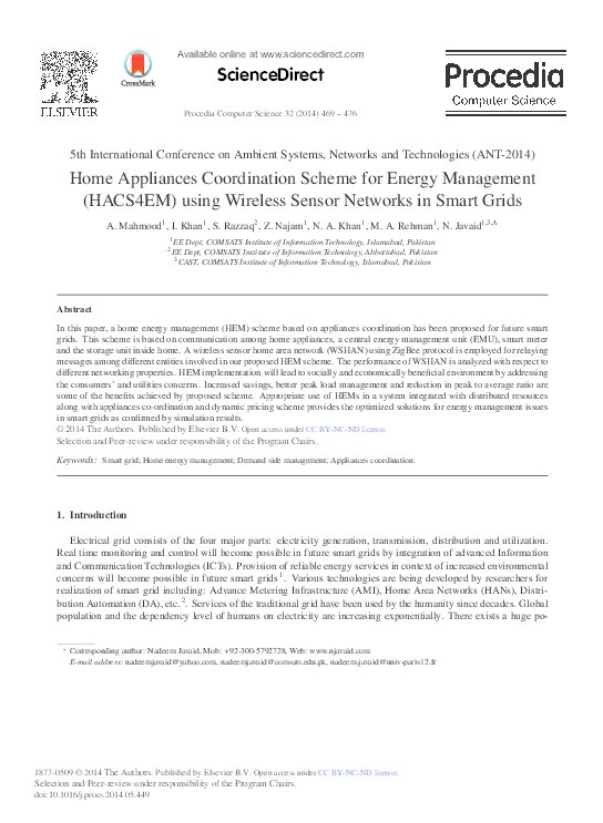 (PDF) Home Appliances Coordination Scheme for Energy Management (HACS4EM) using Wireless Sensor ...