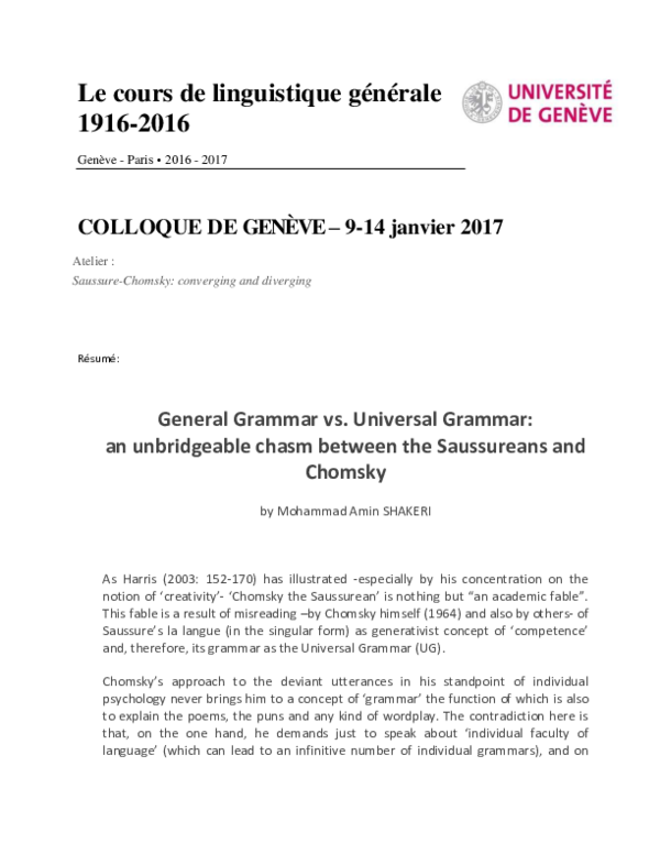 (PDF) General Grammar vs. Universal Grammar: an unbridgeable chasm ...