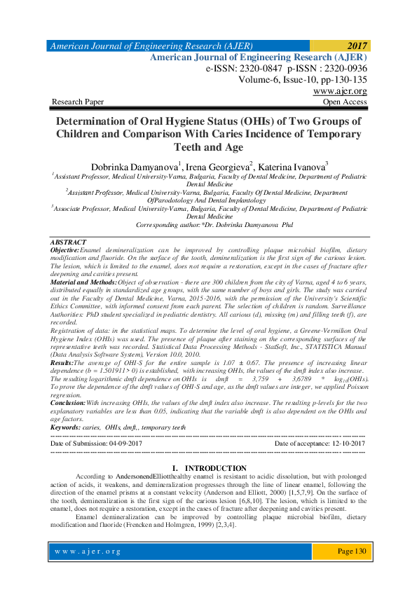 (PDF) Determination of Oral Hygiene Status (OHIs) of Two Groups of ...