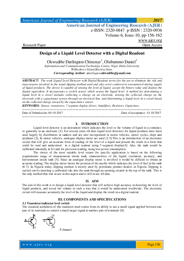 (PDF) Design of a Liquid Level Detector with a Digital Readout