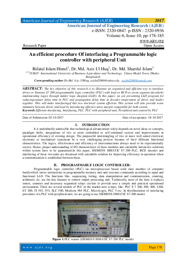 (PDF) An efficient procedure Of interfacing a Programmable logic controller with peripheral Unit
