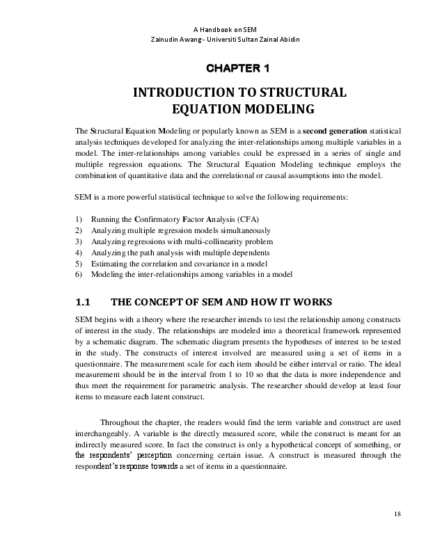 (PDF) A Handbook on SEM Zainudin Awang -Universiti Sultan Zainal Abidin INTRODUCTION TO ...