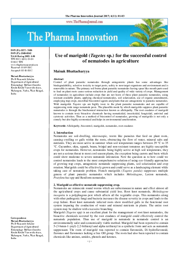 (PDF) Use of marigold (Tagetes sp.) for the successful control of ...