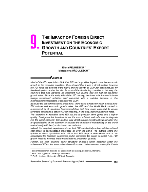 (PDF) The Impact of Foreign Direct Investment on the Economic Growth ...